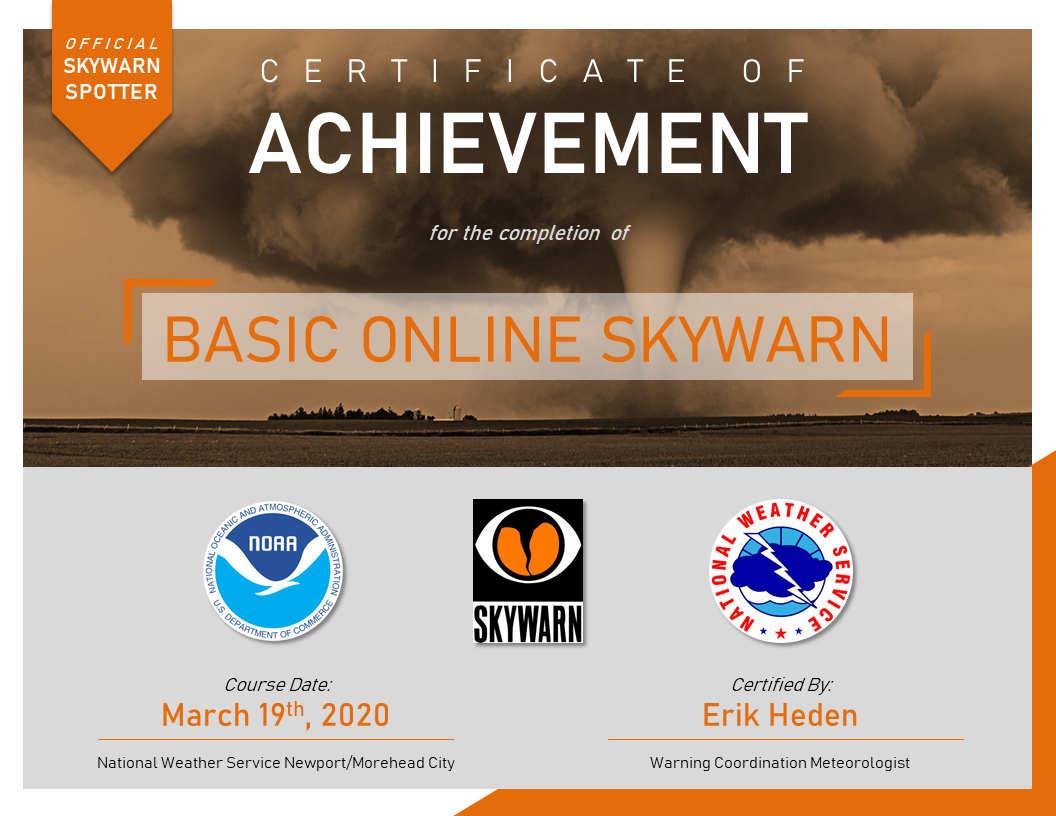 SKYWARN Certificates – Michael J. Lee